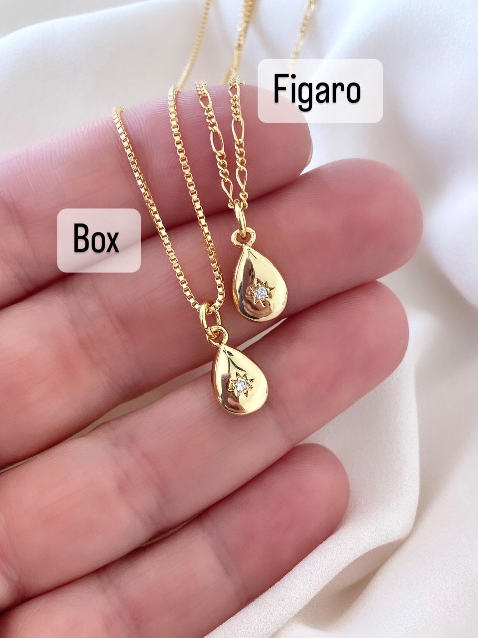 Dainty Gold Filled Teardrop Pendant Necklace Raindrop Charm With CZ ...