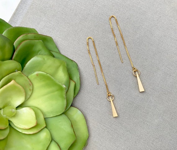 Gold Threader Earrings Gold Filled Ear Threaders Gold Triangle | Etsy