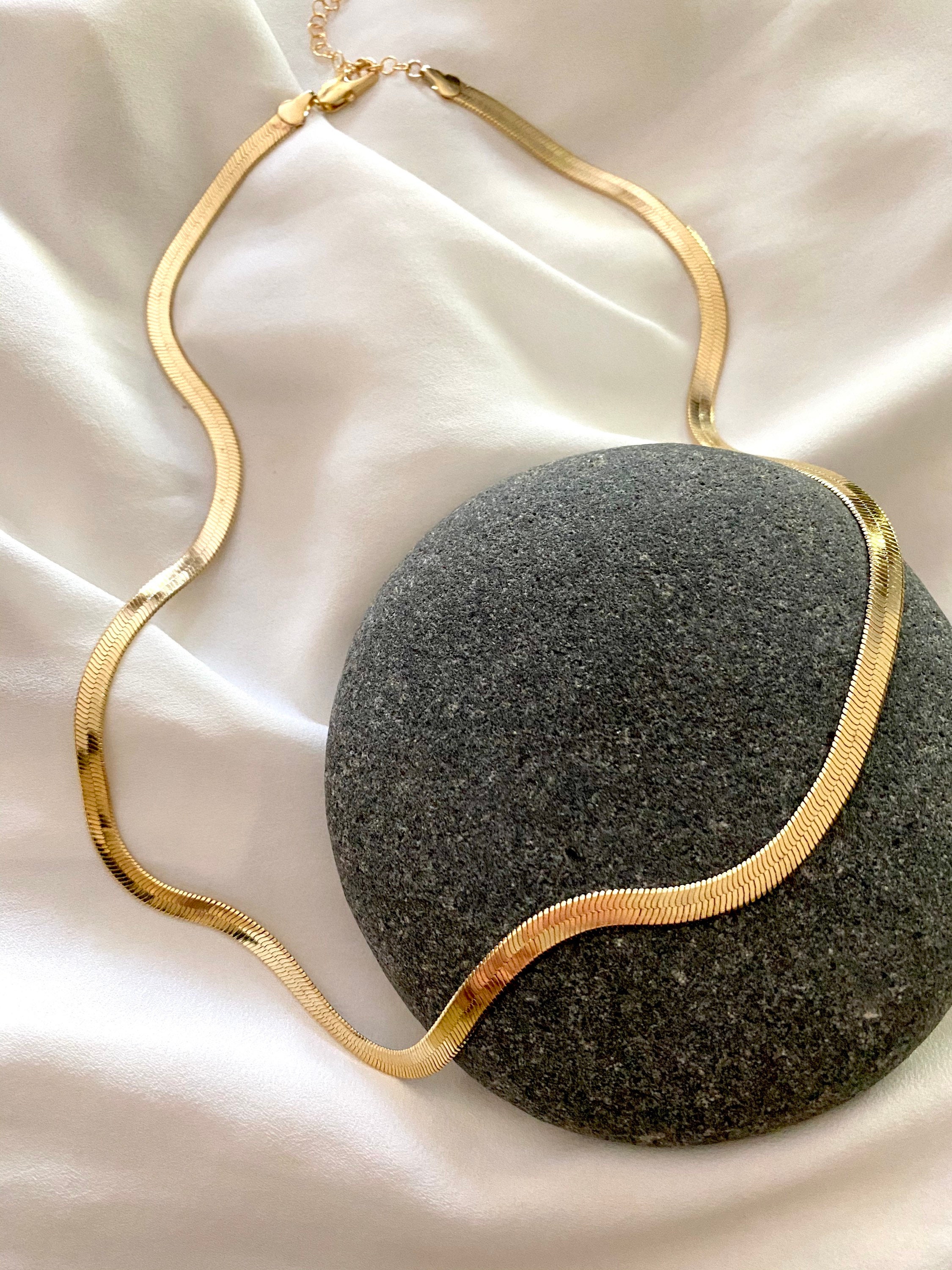 Gold Filled Herringbone Chain Necklace Gold Flat Snake Chain | Etsy