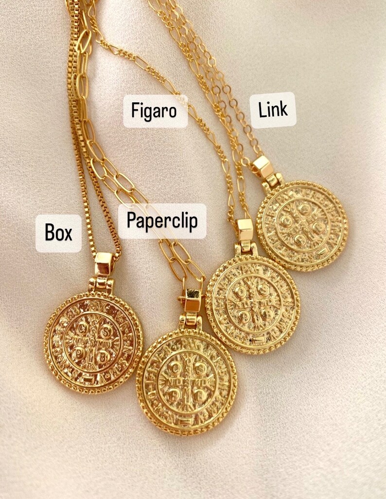 Gold Filled Medallion Necklace Saint Benedict Pendant Small Coin Charm ...