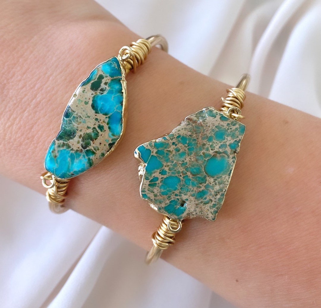 Ocean Jasper Bracelet Aqua Blue Ocean Jasper Cuff Bracelet Turquoise ...