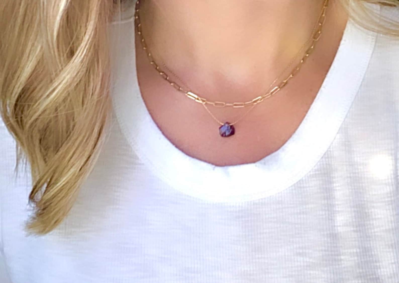 Raw Amethyst Necklace February Birthstone Necklace Dainty - Etsy