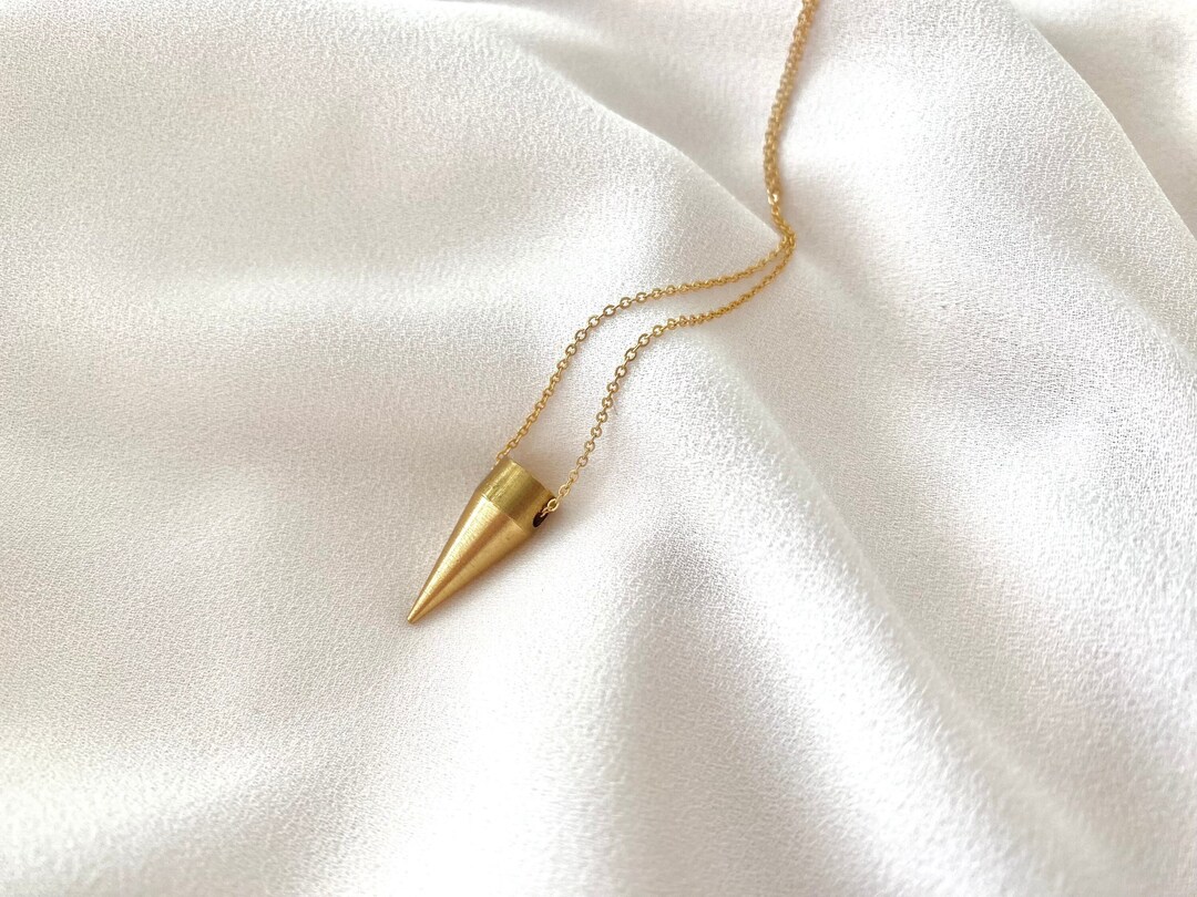 Edgy Gold Spike Charm Necklace Chunky Spike Pendant Raw Brass Gold ...