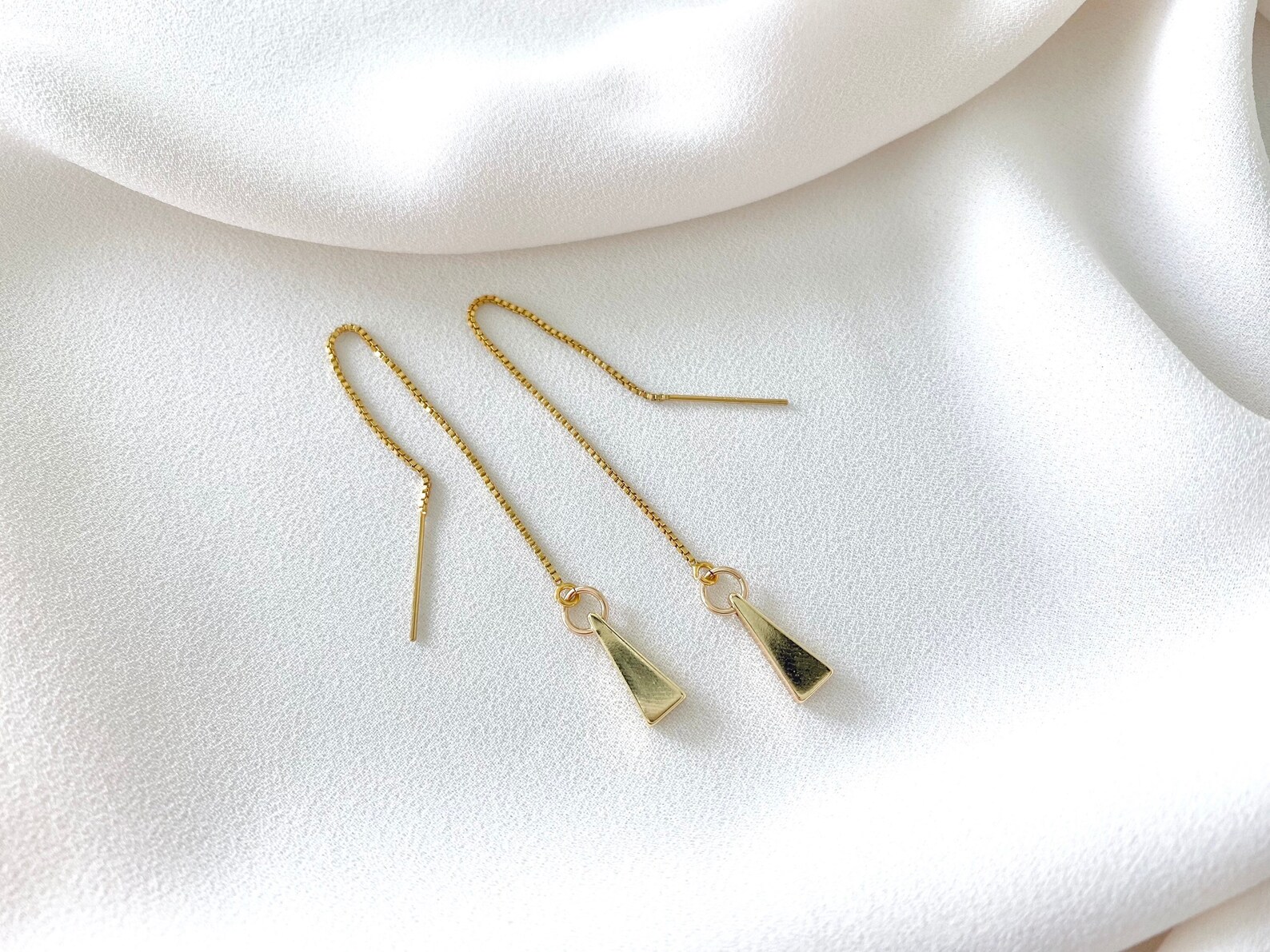 Gold Threader Earrings Gold Filled Ear Threaders Gold Triangle Dangle ...