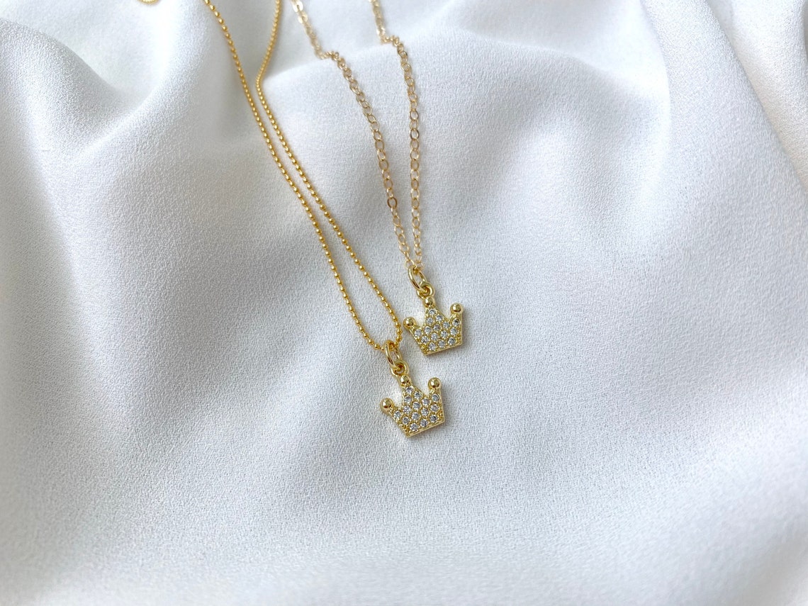 Dainty Gold Crown Necklace CZ Crown Pendant Necklace Queen Charm Gold ...
