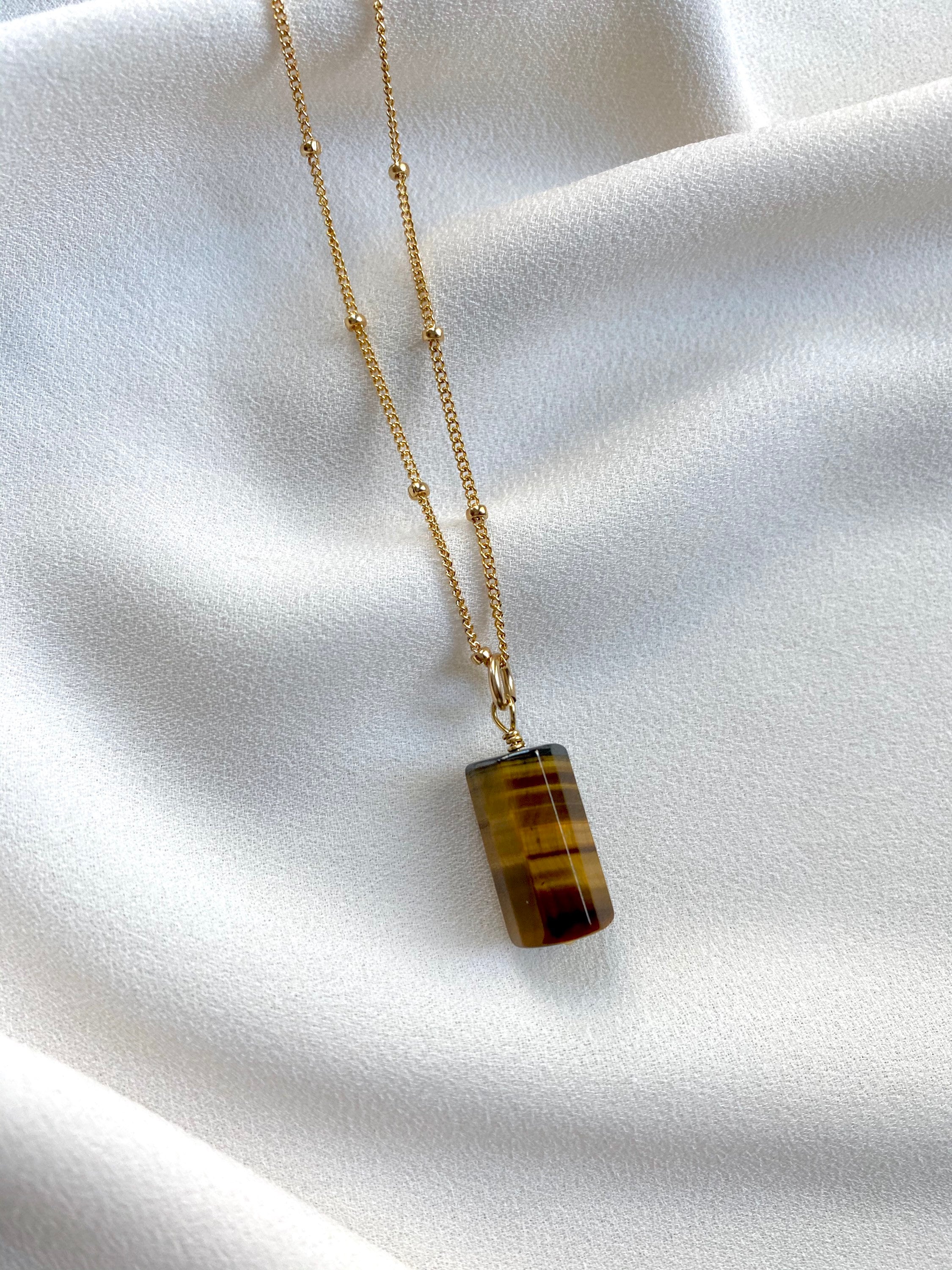 Tiger's Eye Necklace Tigers Eye Gemstone Pendant Necklace Gold Filled ...