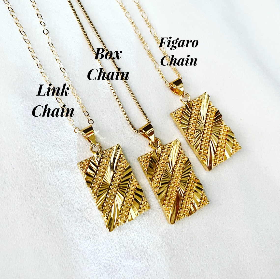 Gold Filled Square Pendant Necklace Etched Charm Vintage Style | Etsy