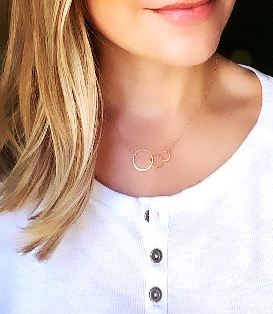 Gold Linked Circles Necklace Three Circles Necklace Gold Filled Chain 3 ...