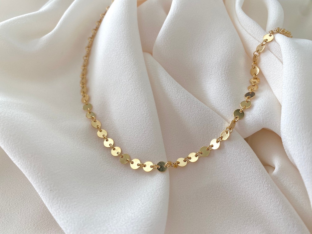 Gold Disc Necklace Dainty Gold Filled Circle Necklace Gold Disc Choker ...