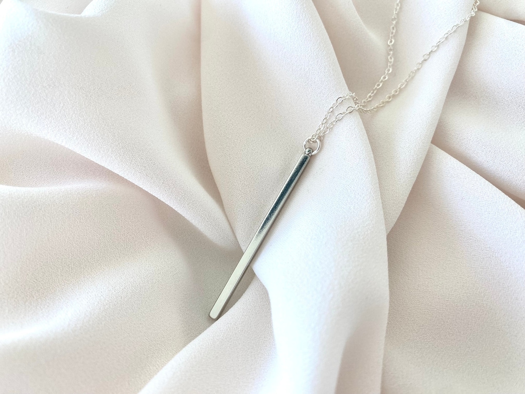Silver Bar Necklace Long Vertical Bar Necklace Layering Necklace ...