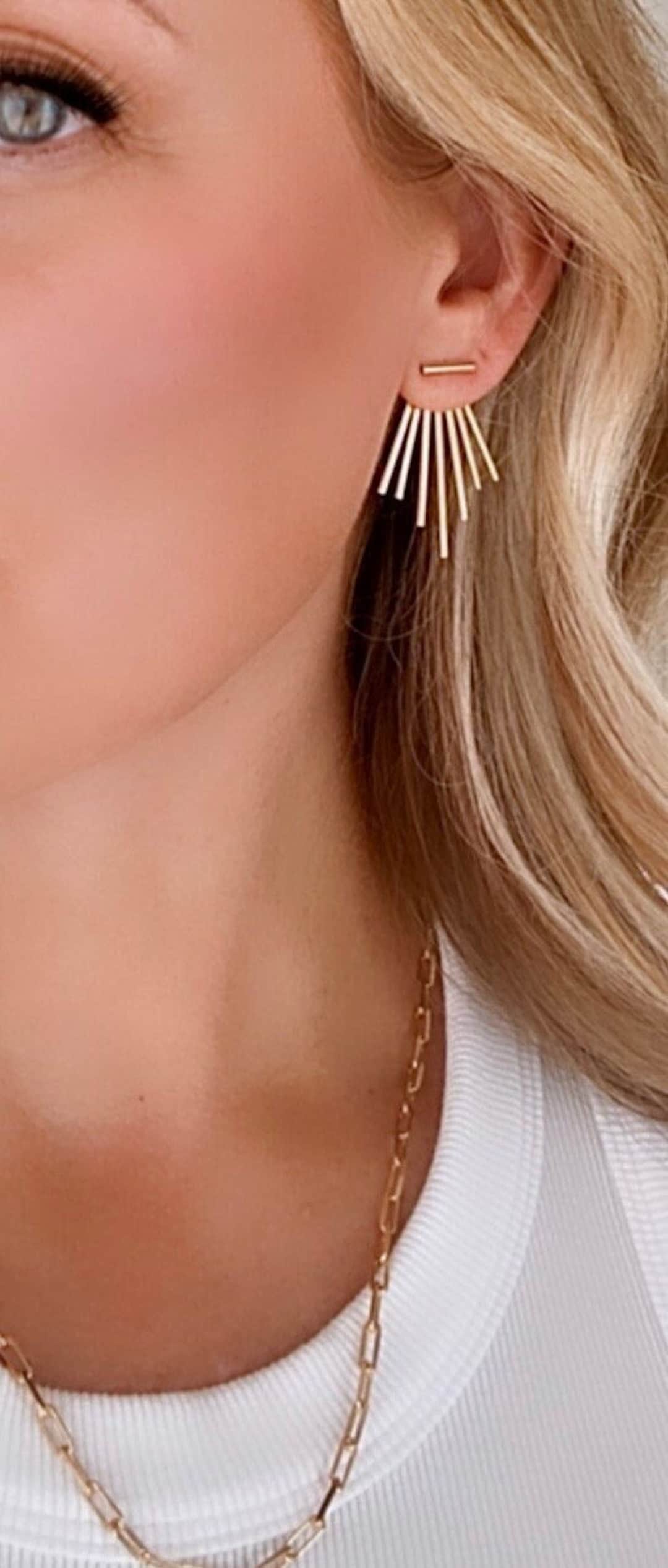 Gold Earring Jackets Gold Spike Earrings Gold Filled Bar Stud Earrings ...