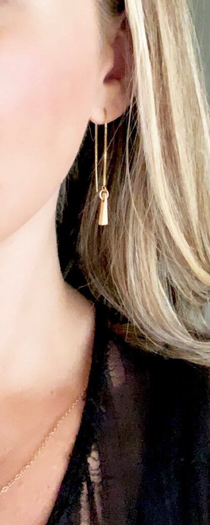 Gold Threader Earrings Gold Filled Ear Threaders Gold Triangle Dangle ...