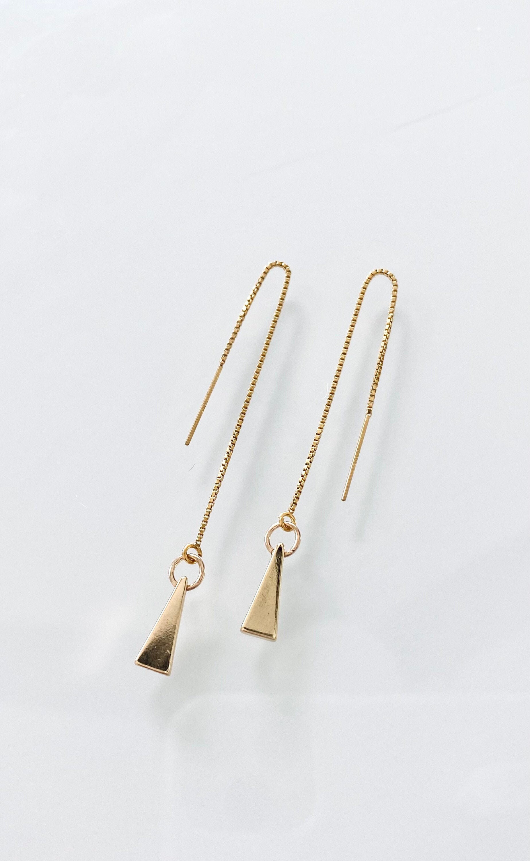 Gold Threader Earrings Gold Filled Ear Threaders Gold Triangle Dangle ...