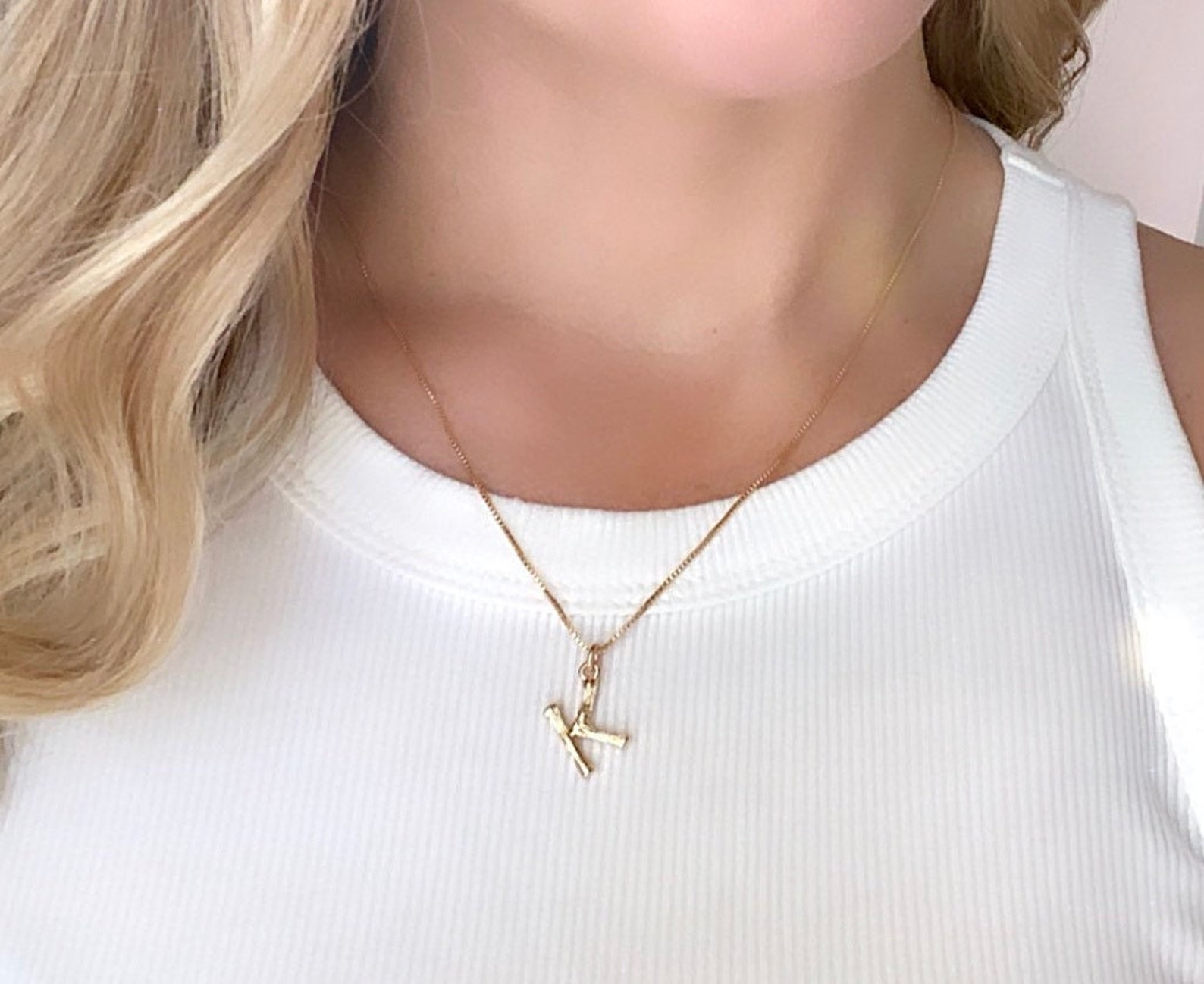Mini Gold Bamboo Initial Necklace Small Bamboo Letter Pendant Tiny ...