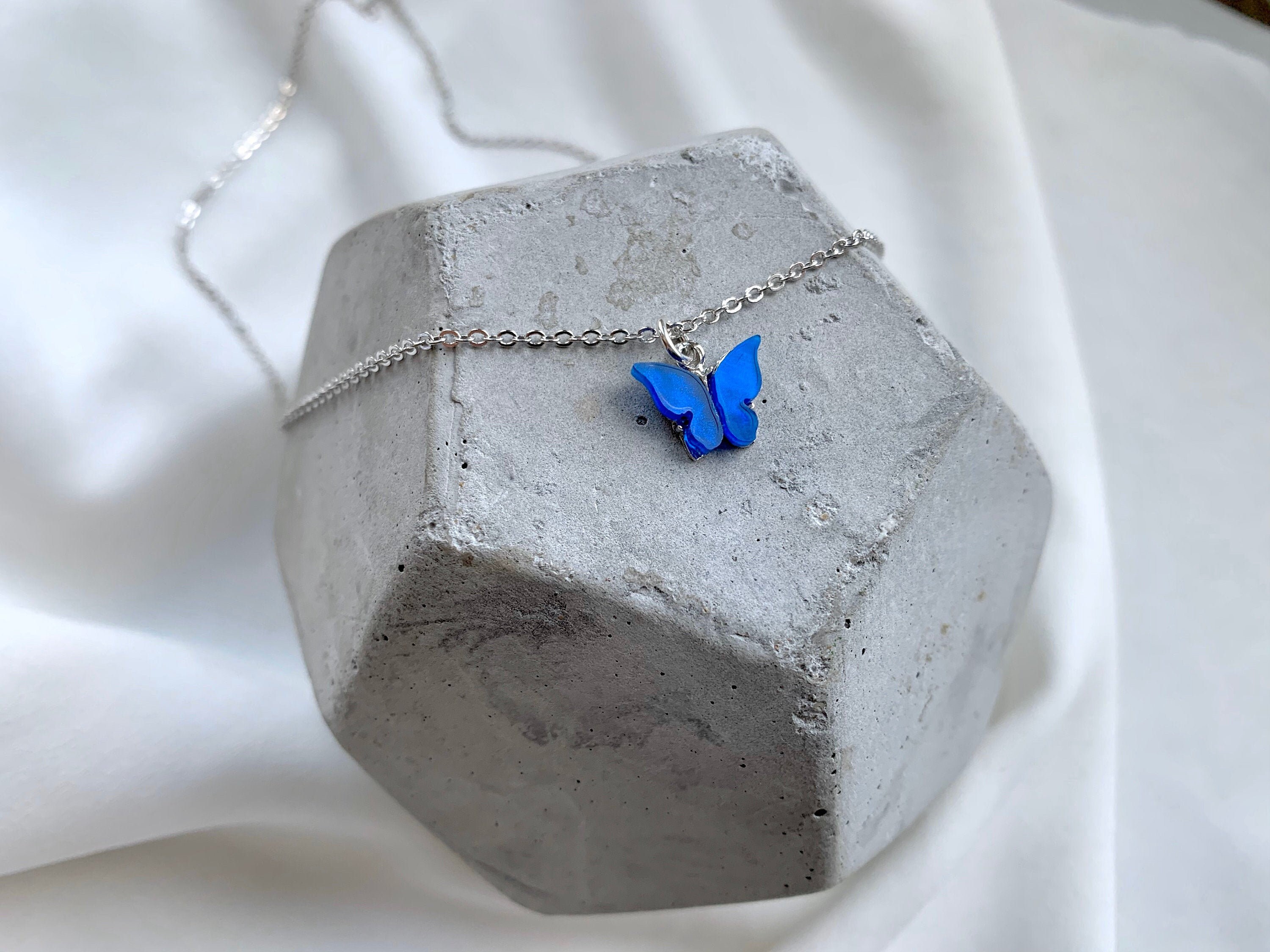 Royal Blue Butterfly Necklace Silver Butterfly Pendant | Etsy
