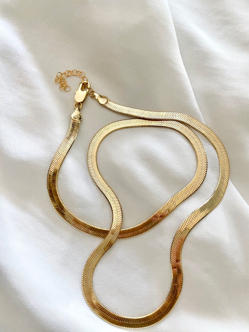 Gold Filled Herringbone Chain Necklace Gold Flat Snake Chain - Etsy