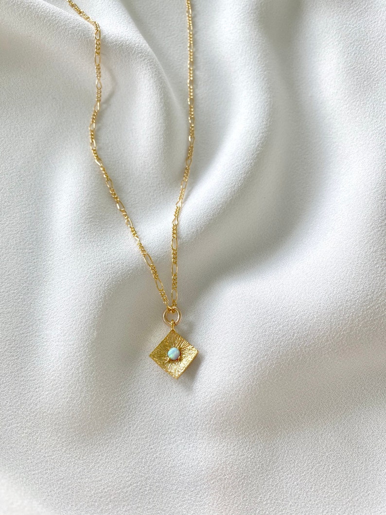 Dainty Opal Necklace Square Shaped Opal Pendant October Birthstone ...