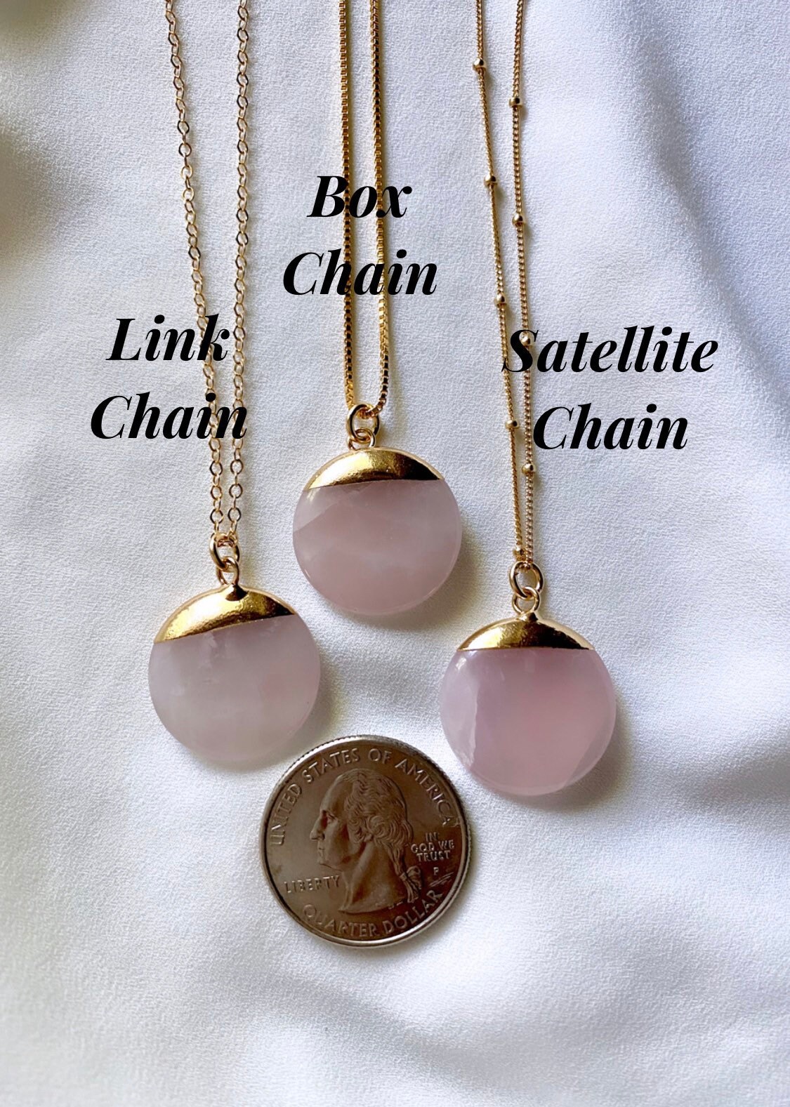 Rose Quartz Coin Pendant Necklace Pink Crystal Medallion | Etsy