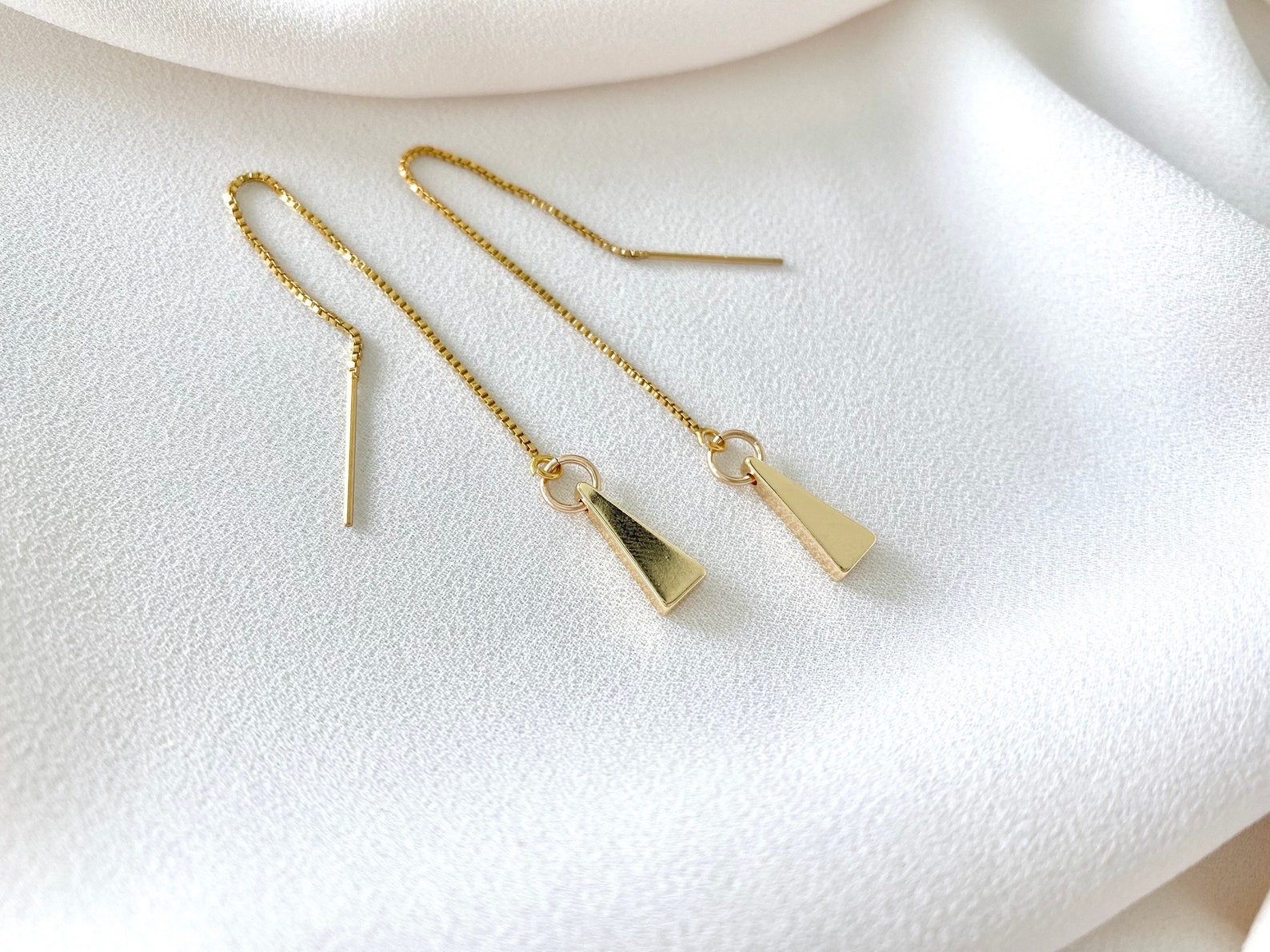 Gold Threader Earrings Gold Filled Ear Threaders Gold Triangle Dangle ...
