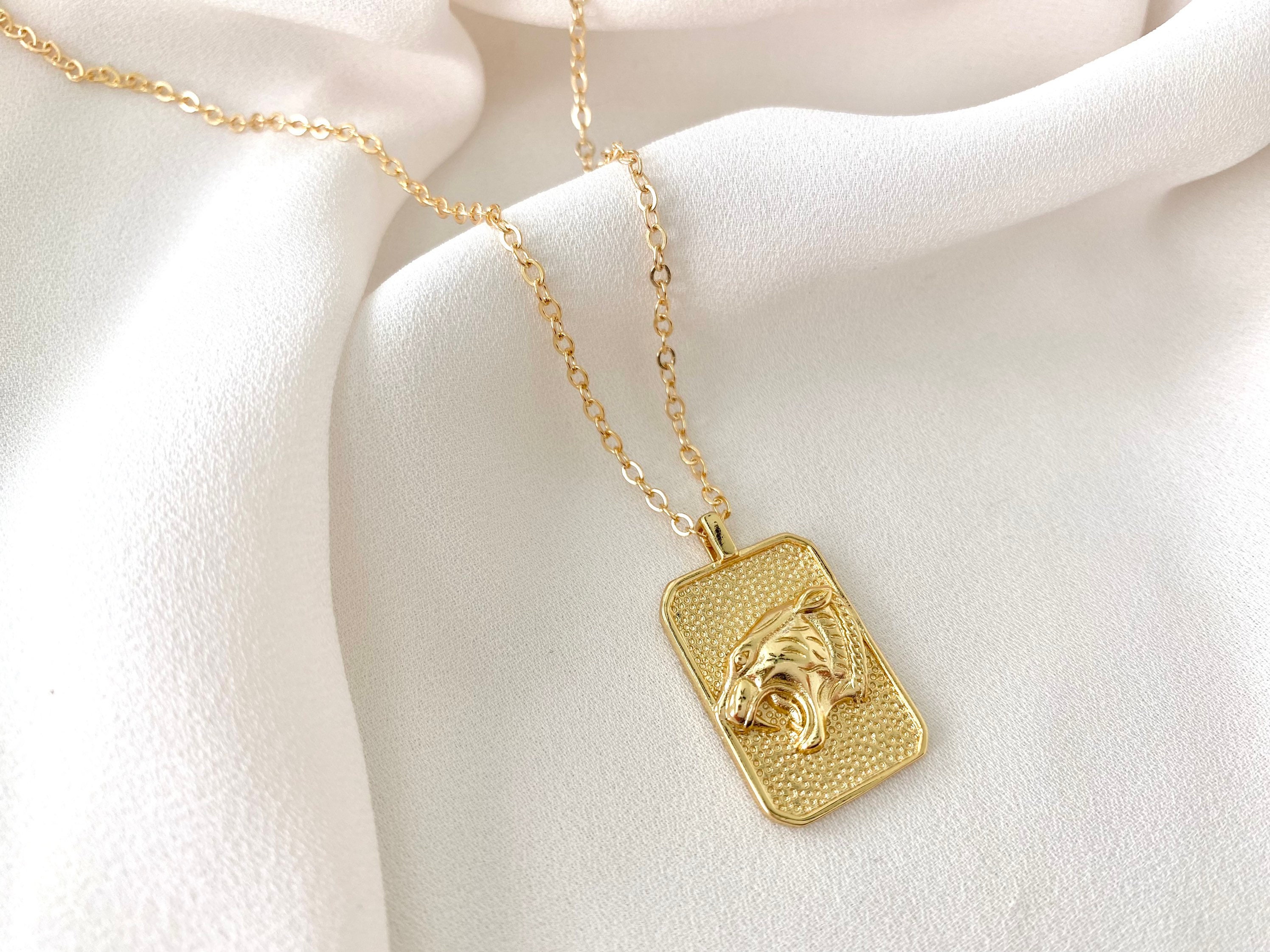 Gold Filled Lioness Pendant Necklace Lion Medallion Necklace Gift for ...