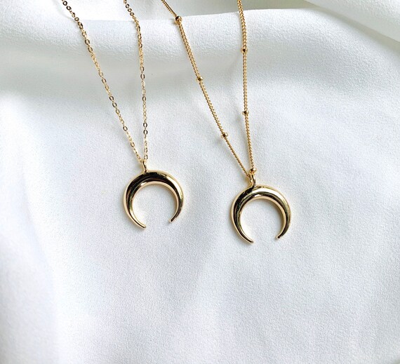 Simple Gold Necklace Gold Crescent Moon Charm Necklace Gold | Etsy