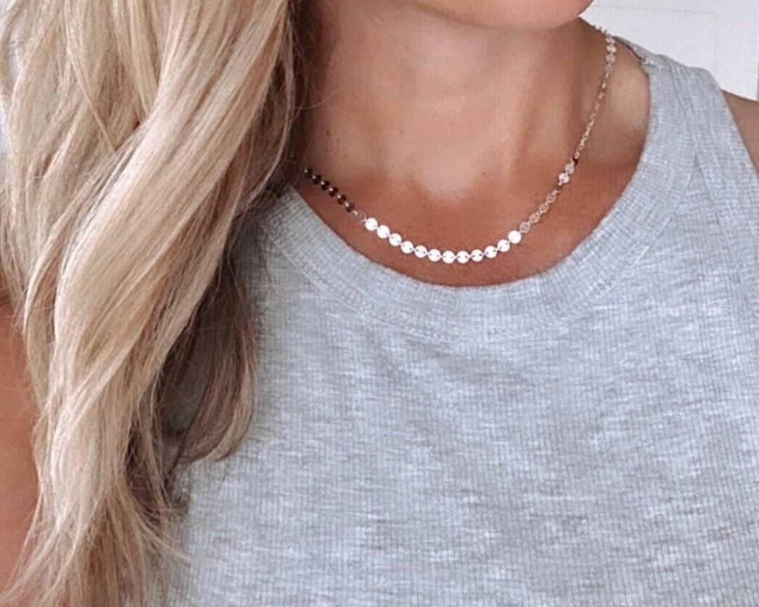 Sterling Silver Disc Necklace Dainty Silver Circle Necklace Sterling ...