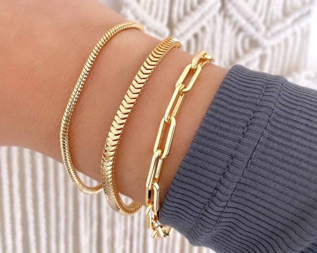 Gold Filled Chunky Paperclip Chain Bracelet Snake Bracelet Chevron ...