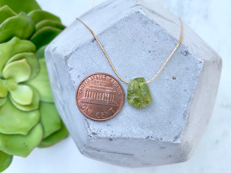 Raw Peridot Necklace Green Peridot Nugget Pendant Necklace 14k | Etsy