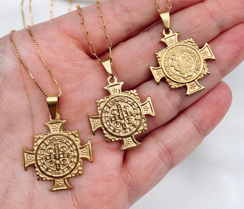 Gold Cross Medallion Necklace Gold Filled Relic Cross Pendant | Etsy