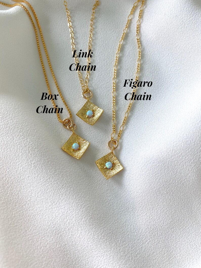Dainty Opal Necklace Square Shaped Opal Pendant October Birthstone ...