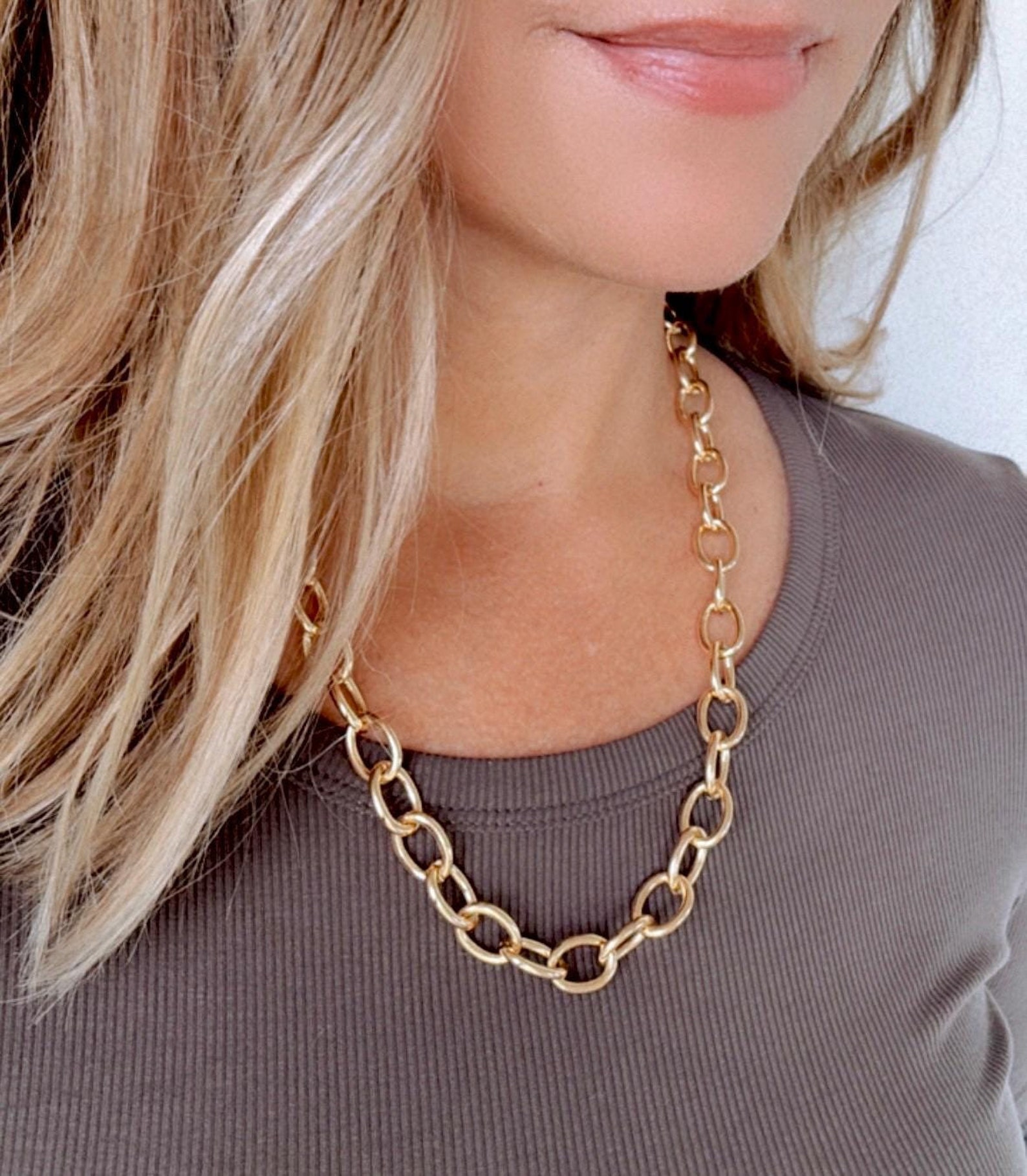 Thick Chunky Link Necklace Gold Filled Round Link Chain Minimalist ...