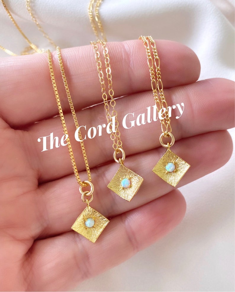 Dainty Opal Necklace Square Shaped Opal Pendant October Birthstone ...