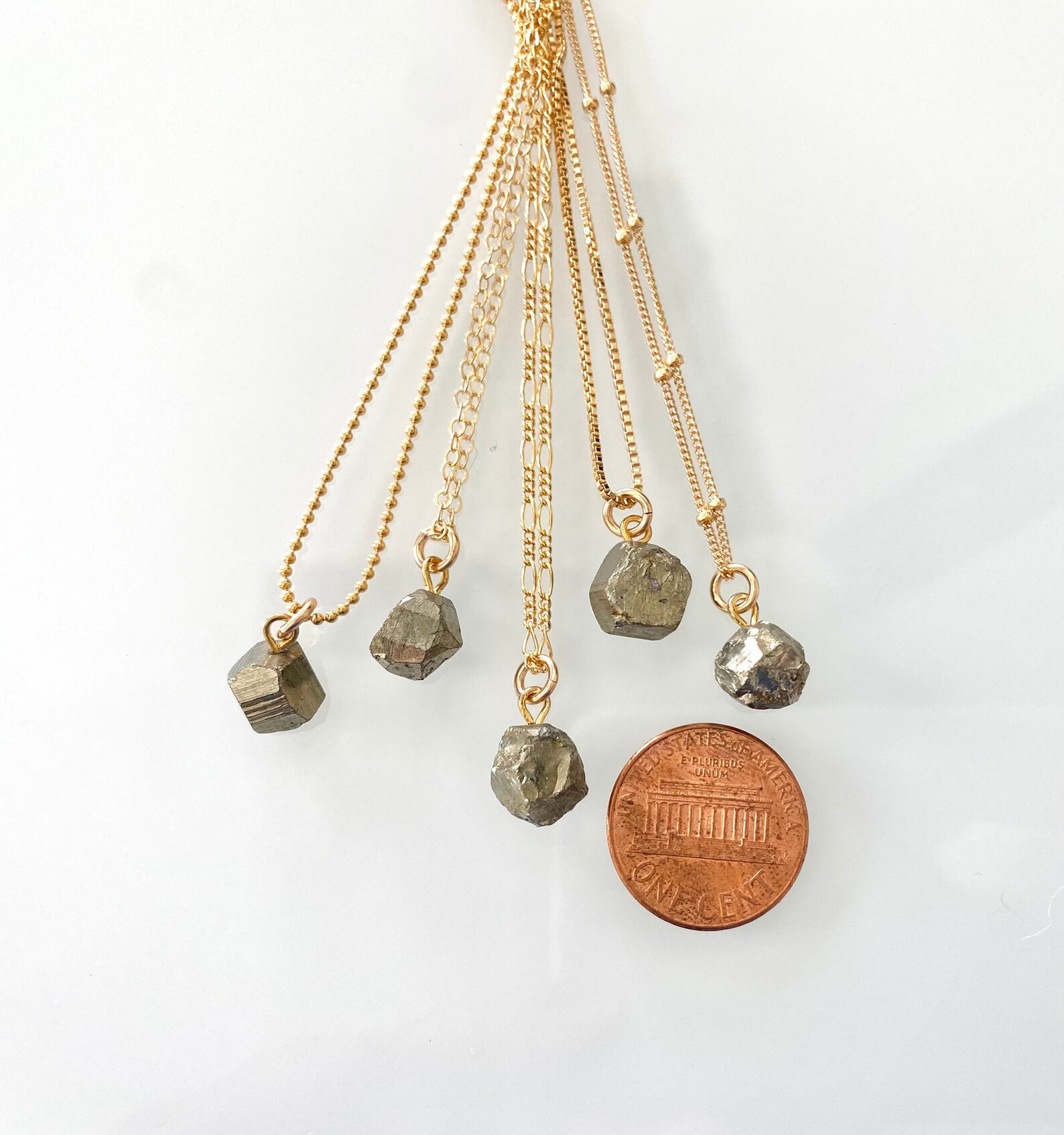 Raw Pyrite Necklace Dainty Pyrite Charm Gold Filled Figaro | Etsy