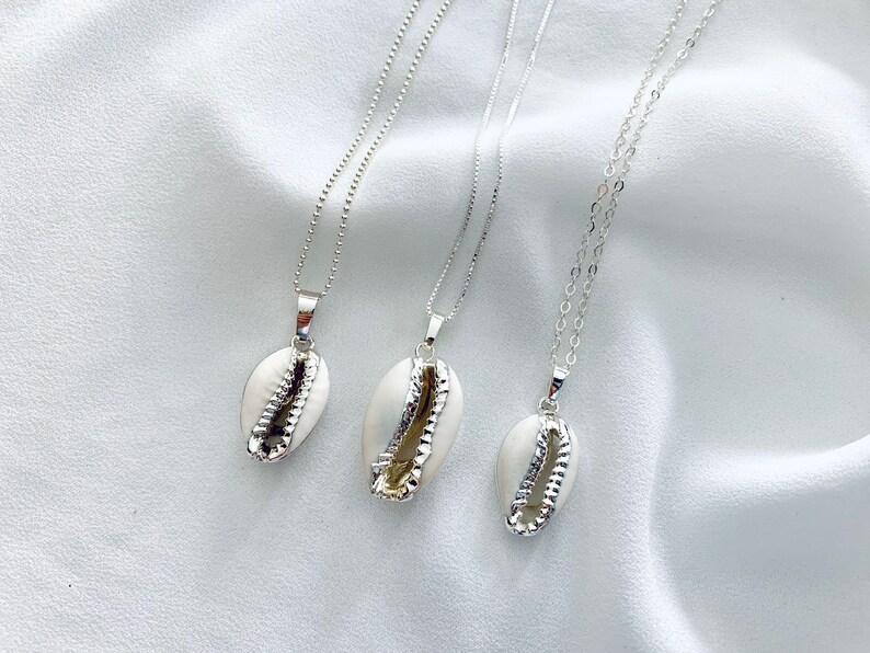 Silver Cowrie Necklace Real Cowrie Shell Charm Sterling Silver | Etsy