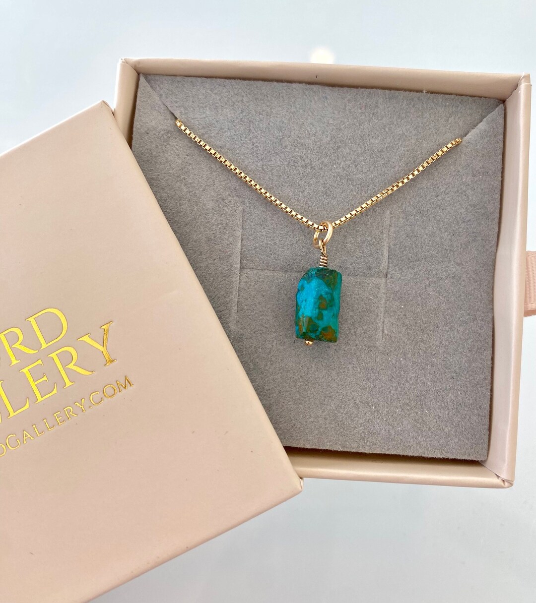 Chrysocolla Necklace Raw Chrysocolla Gemstone Necklace Gold Filled Box ...