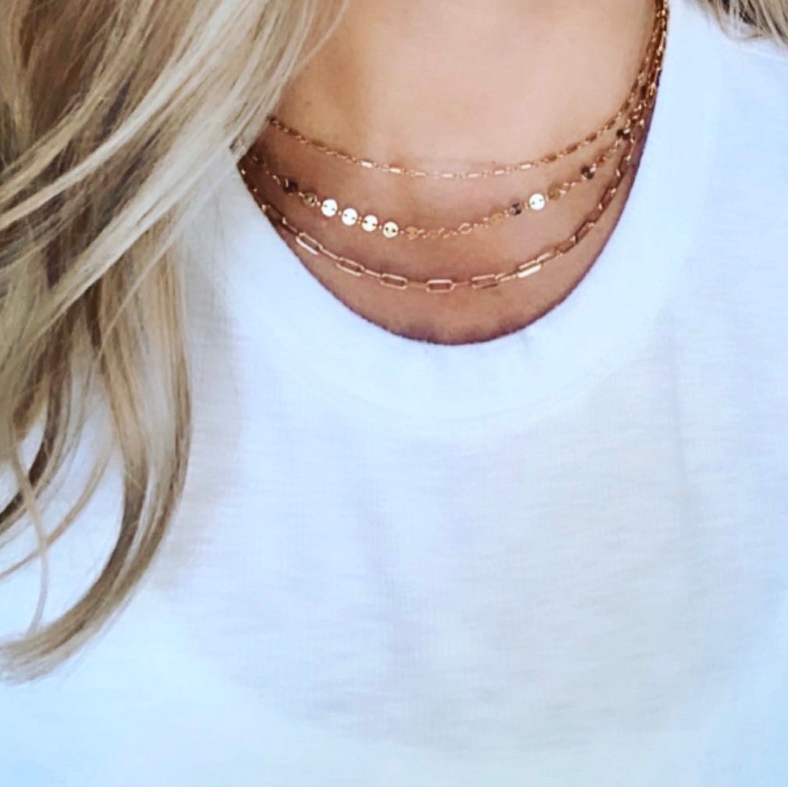 Simple Gold Layering Chains Sequin Disc Chain Necklace Thick - Etsy