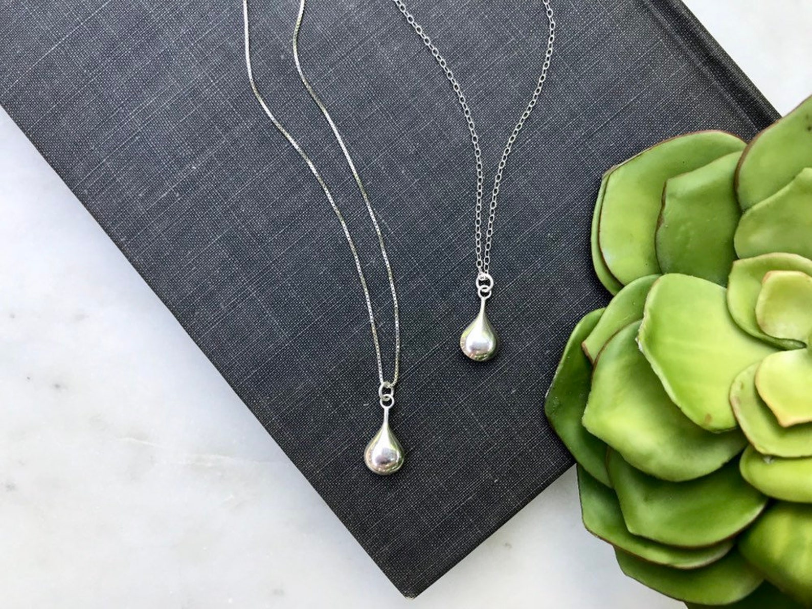 Delicate Sterling Silver Necklace Raindrop Pendant Necklace 925 ...