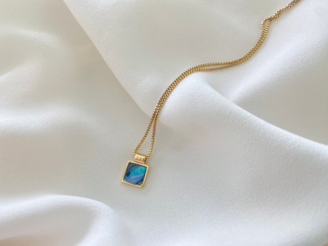 Abalone Necklace Square Cut Abalone Shell Pendant Necklace Gold Filled ...