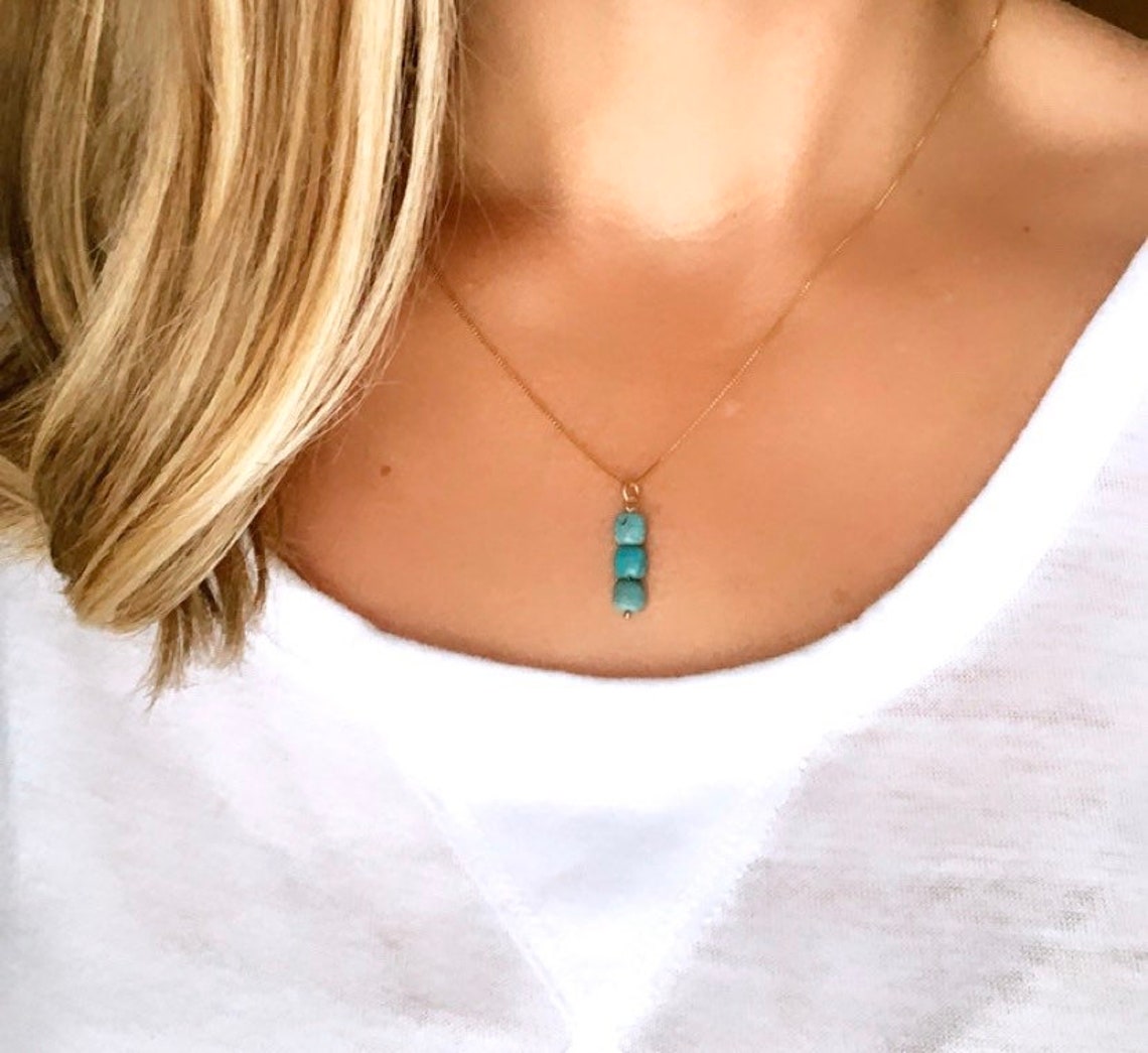 Turquoise Bar Necklace Small Square Turquoise Pendant Necklace | Etsy