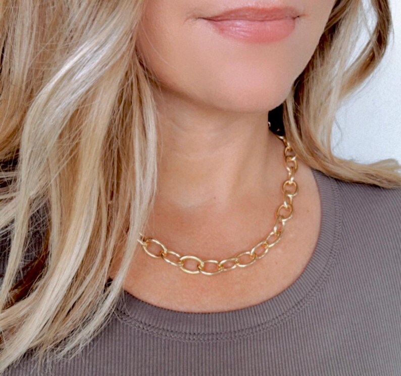 Thick Chunky Link Necklace Gold Filled Round Link Chain Minimalist ...