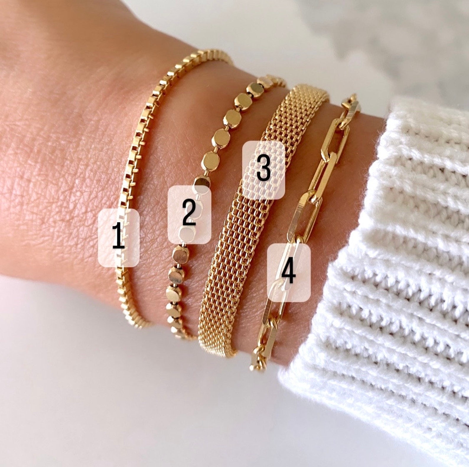 Gold Filled Stacking Bracelets Thick Box Chain Bracelet Dot Bracelet ...