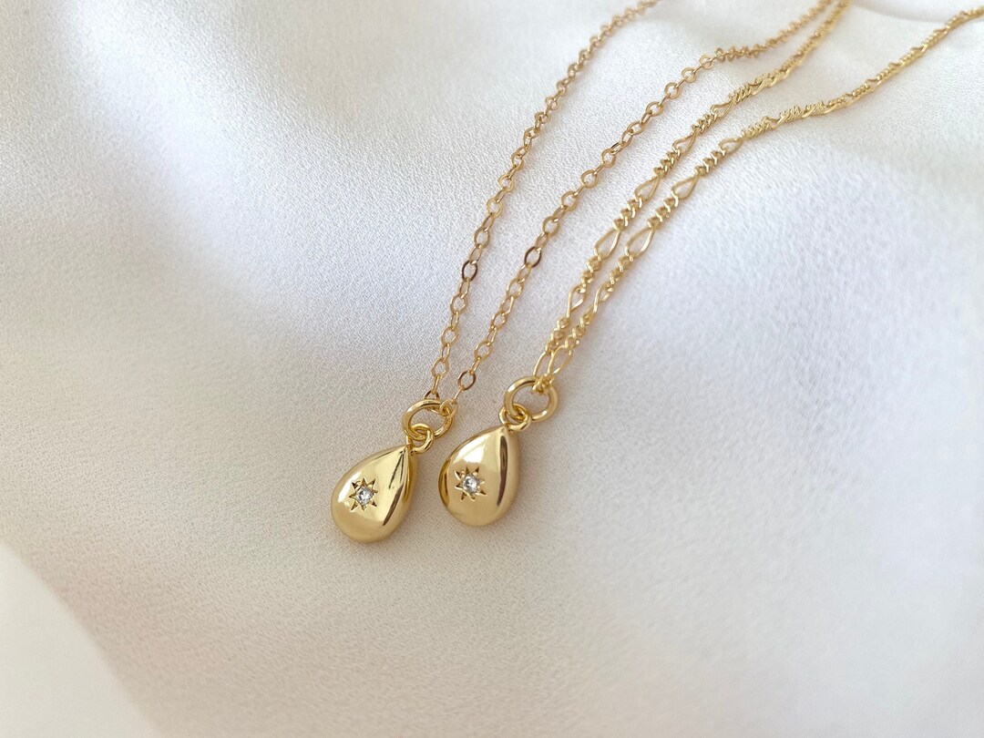 Gold Filled Raindrop Pendant Necklace April Birthstone Necklace ...