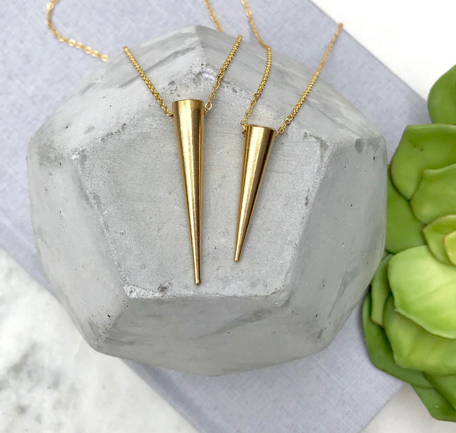 Gold Spike Necklace 14k Gold Filled Chain Necklace Dainty Gold Bar Cone ...