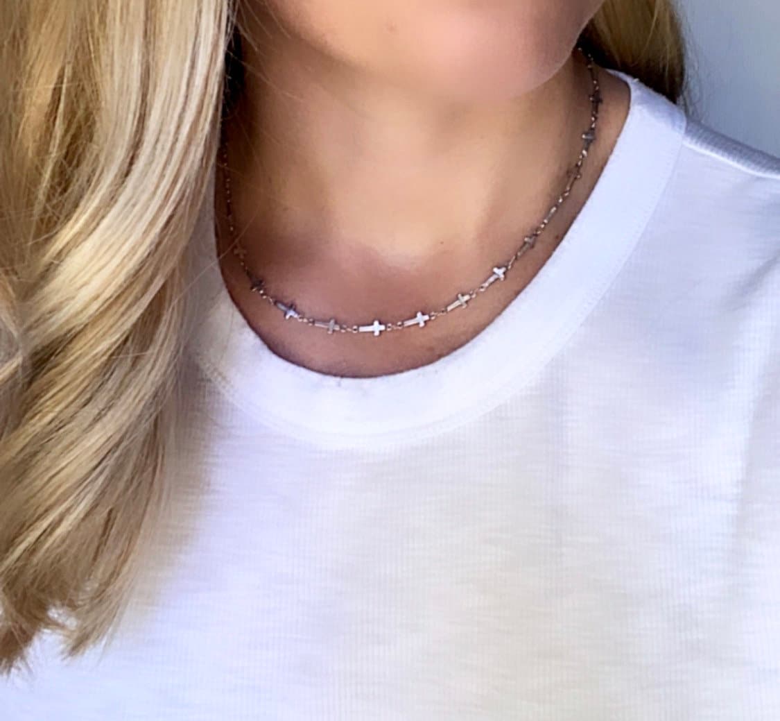 Cross Choker Necklace Antique Silver Cross Necklace Choker - Etsy