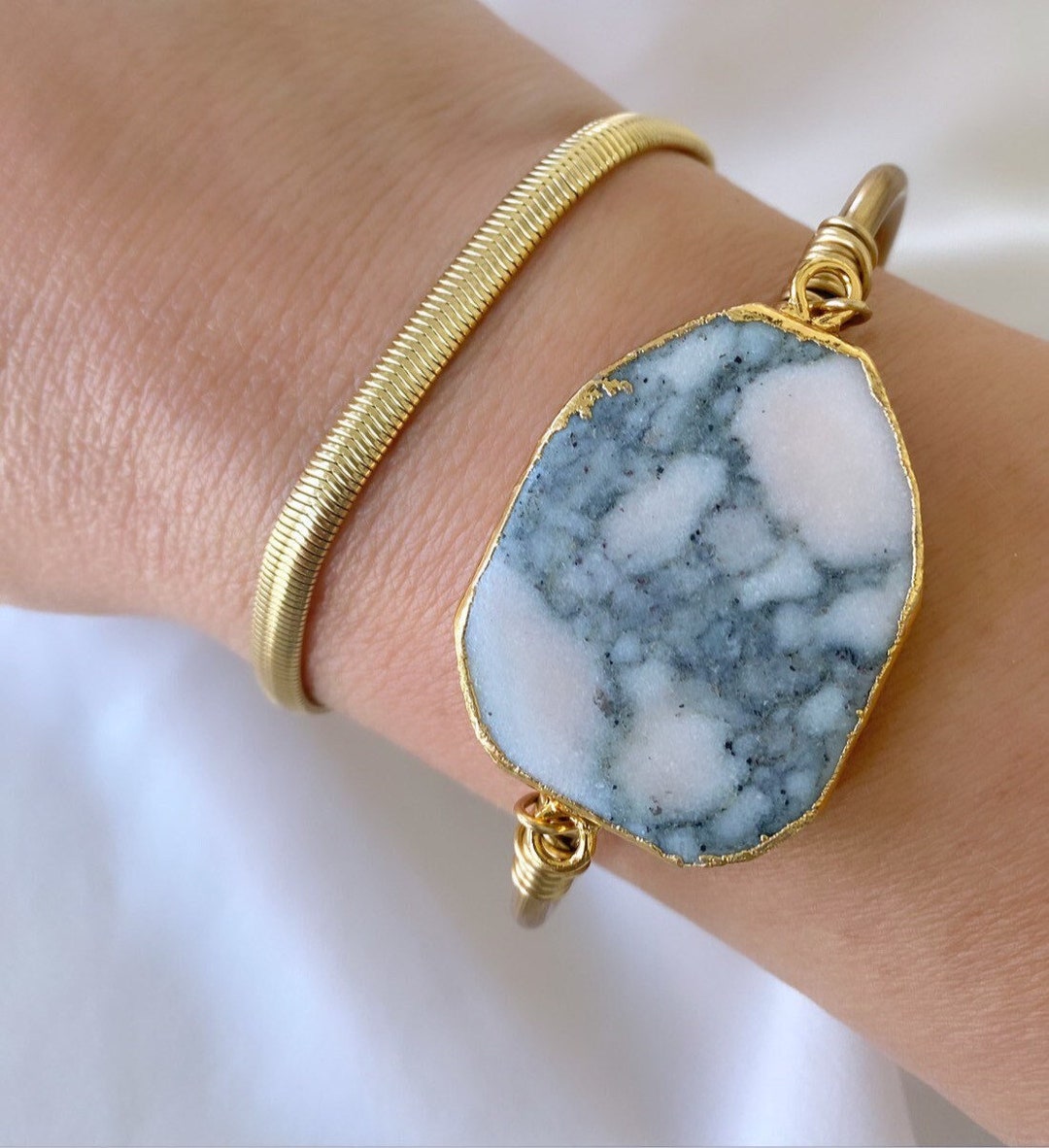 Chunky Marble Bracelet Gold Bangles Cuff Bracelets Boho Style - Etsy
