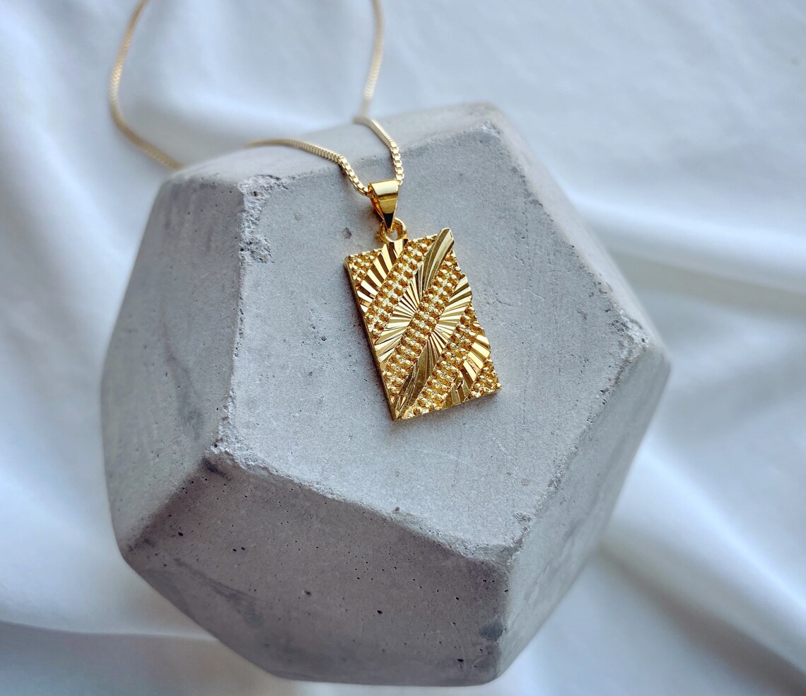 Gold Filled Medallion Necklace Vintage Style Square Pendant | Etsy