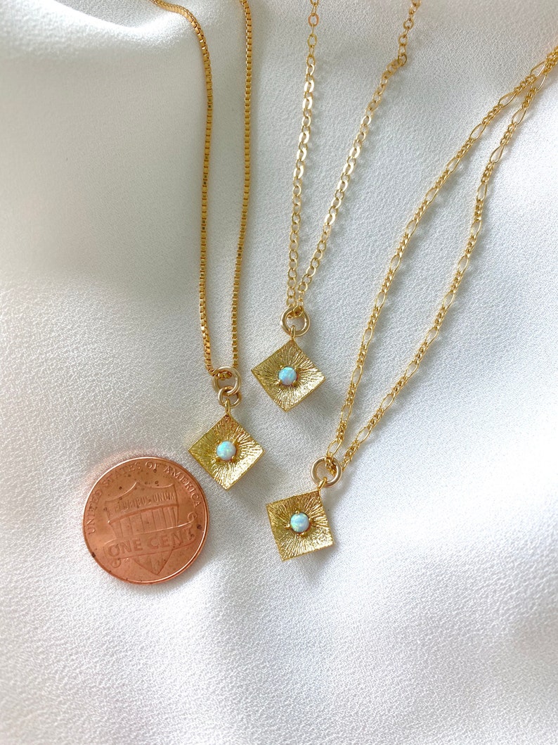 Dainty Opal Necklace Square Shaped Opal Pendant October Birthstone ...