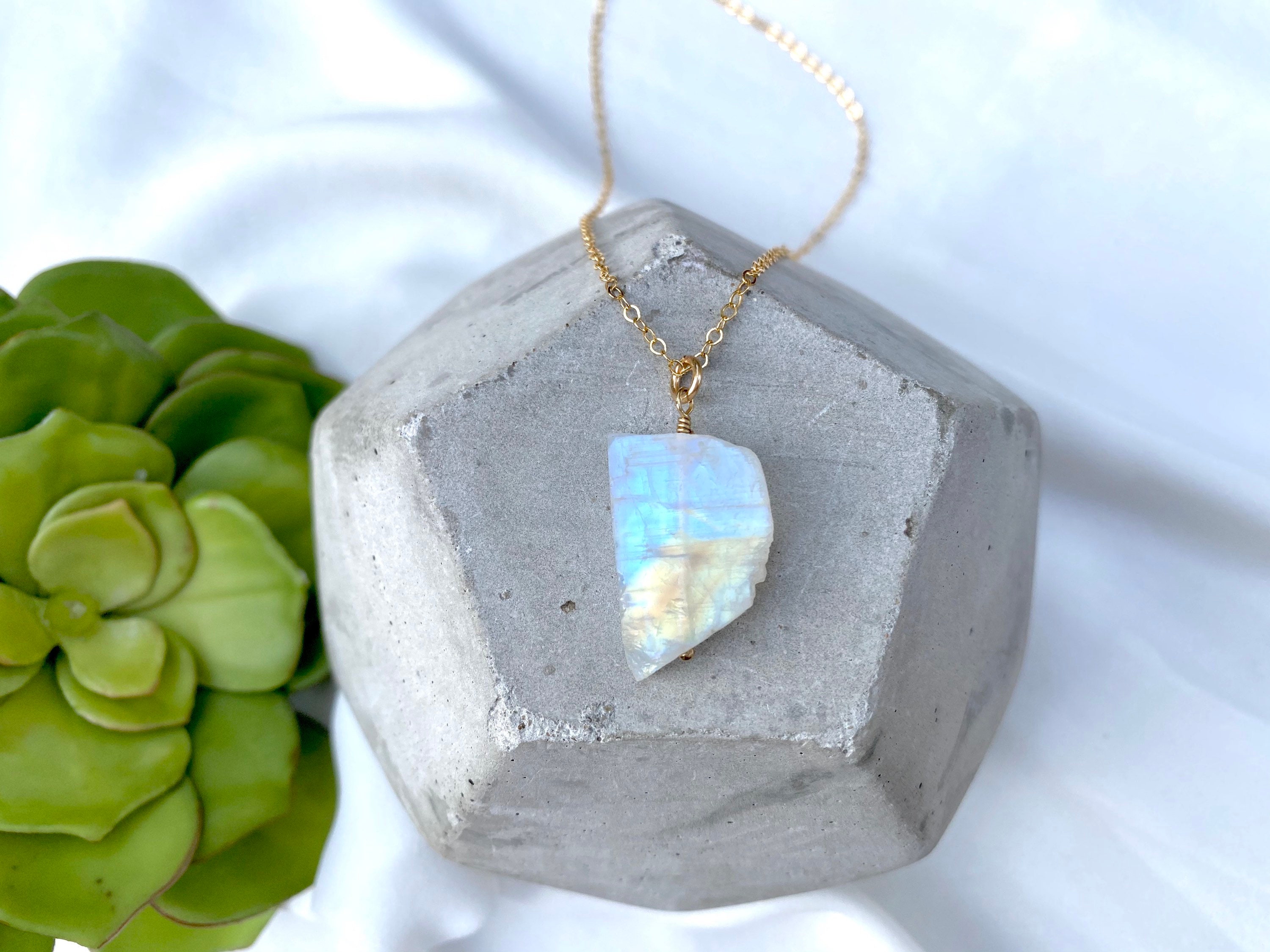 Raw Moonstone Necklace Flashy Moonstone Pendant Geometric | Etsy