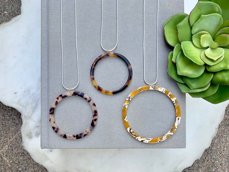 Tortoise Shell Circle Pendant Necklace Sterling Silver Snake | Etsy