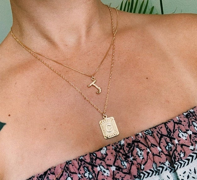 Dainty Letter Necklace Gold Initial Charm Personalized Jewelry | Etsy